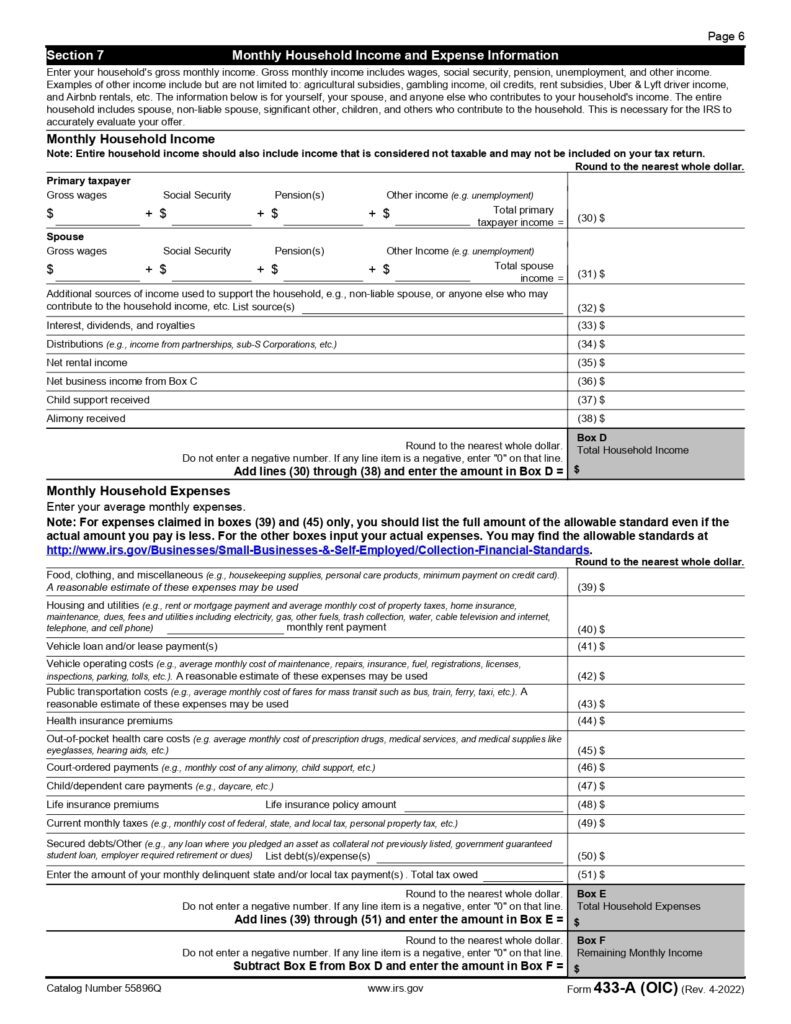 How To Fill Out Form 433-A (OIC) (2022 Version), Detailed Instructions