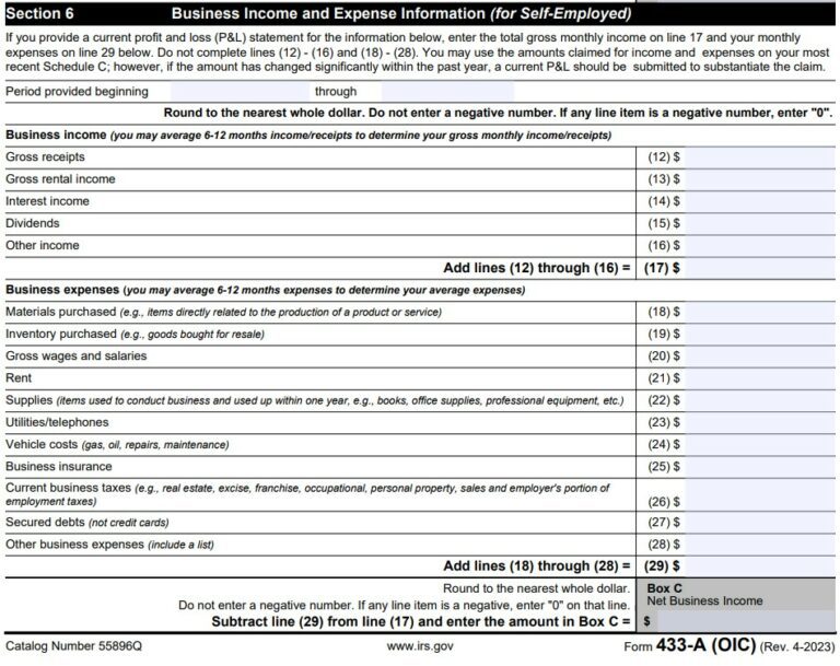 How To Fill Out Form 433-A (OIC) (2022 Version), Detailed Instructions