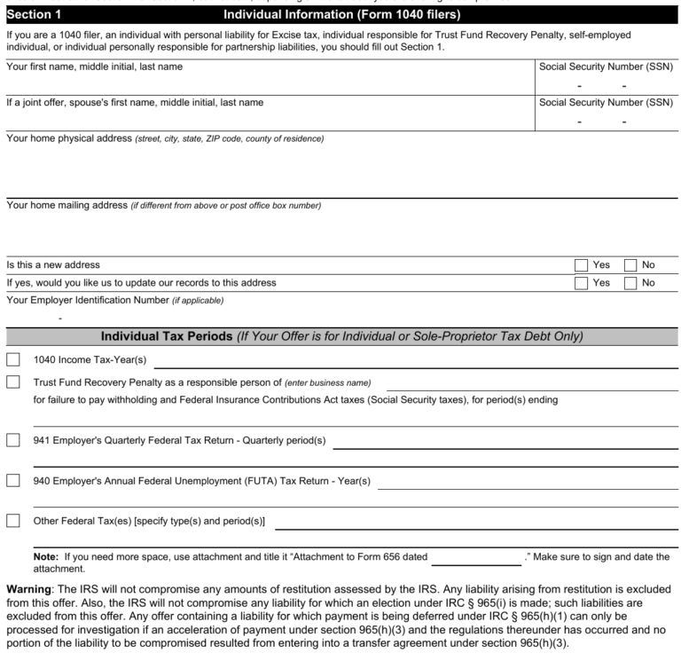 How to Fill Out IRS Form 656 Offer In Compromise